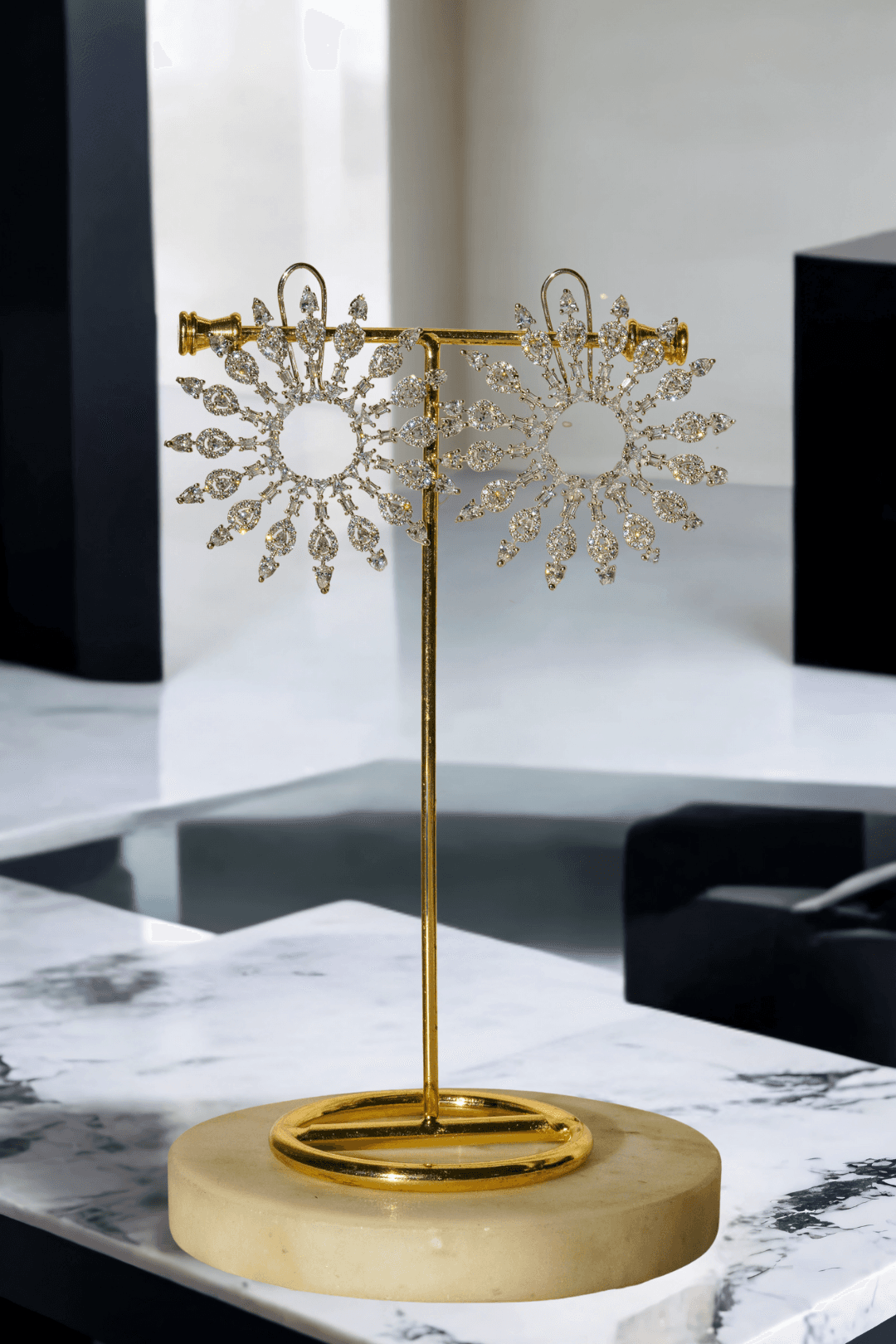 Sitara Starburst Earrings - Statement Rhodium-Plated Jewelry