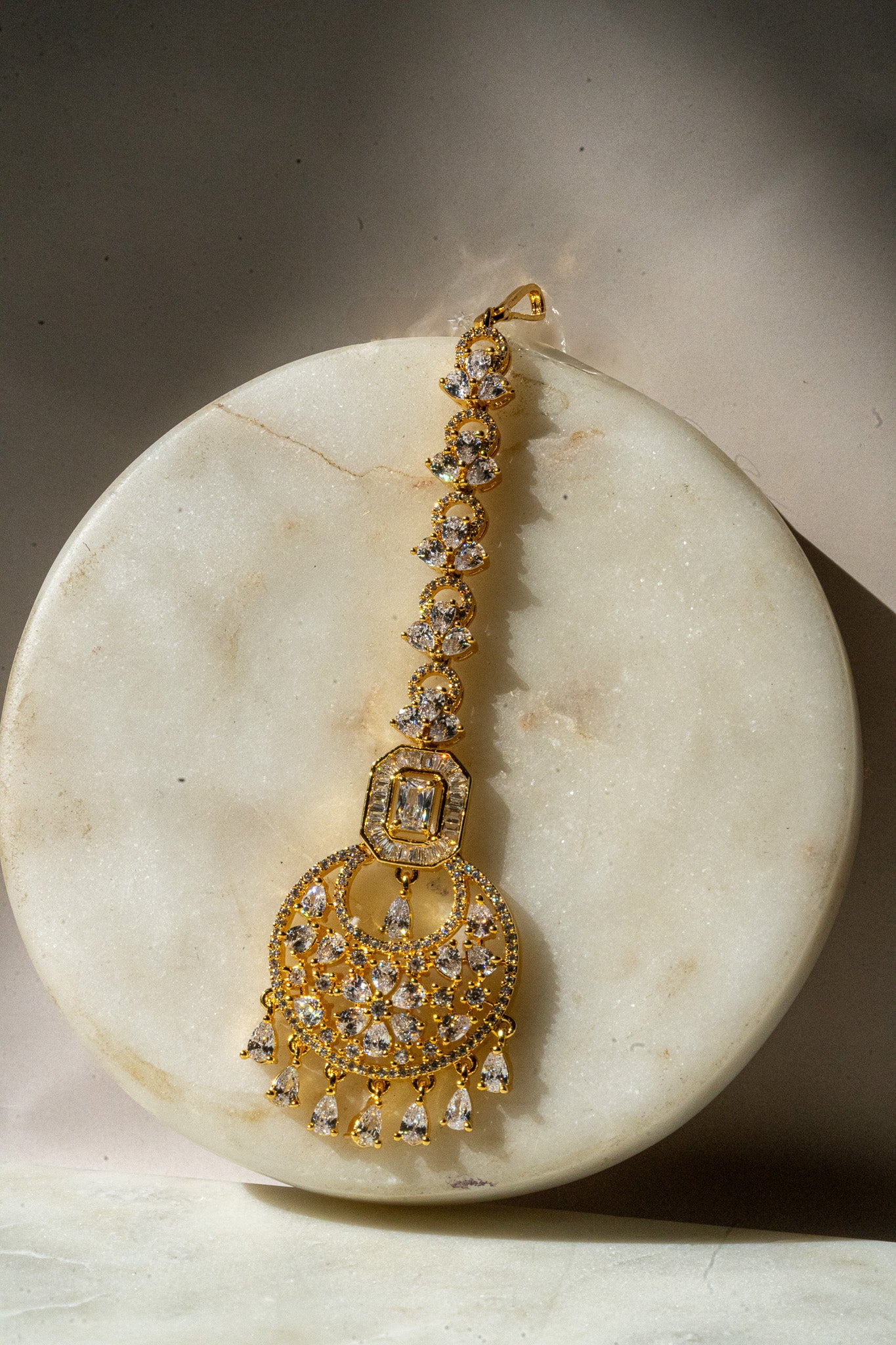 Ankara Gold Floral Maang Tikka – AD Stones | Inaury